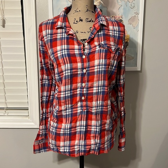 J. Crew | Tops | J Crew Quarter Button Down Plaid Long Sleeve Top ...